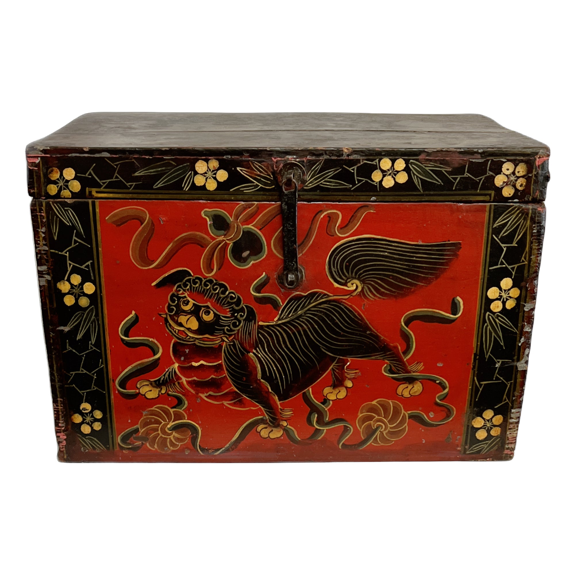Chinese painted foo dog wood box | Southern Accents